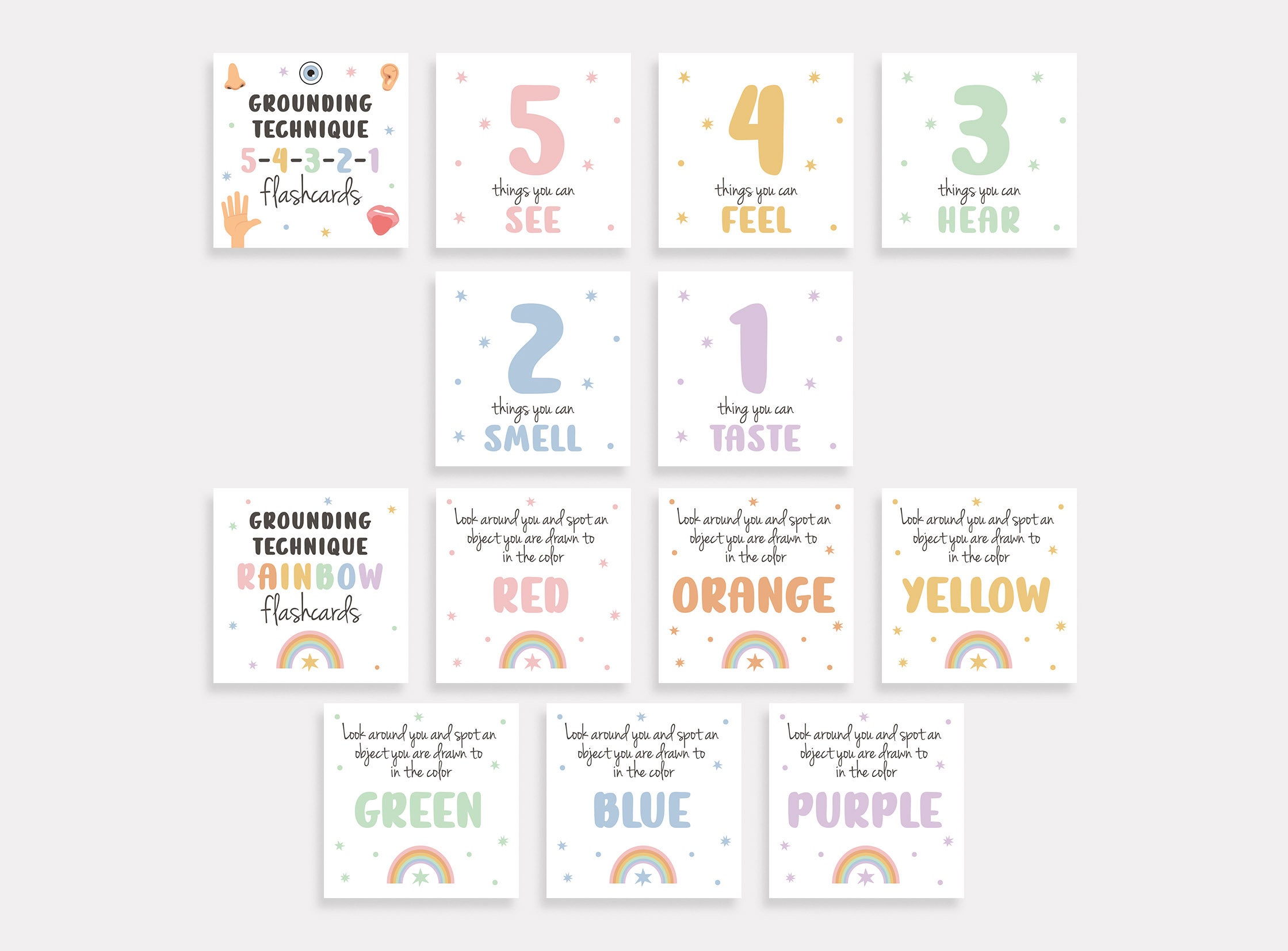 Rainbow Grounding Technique Flashcards & Posters | School Counselor ...