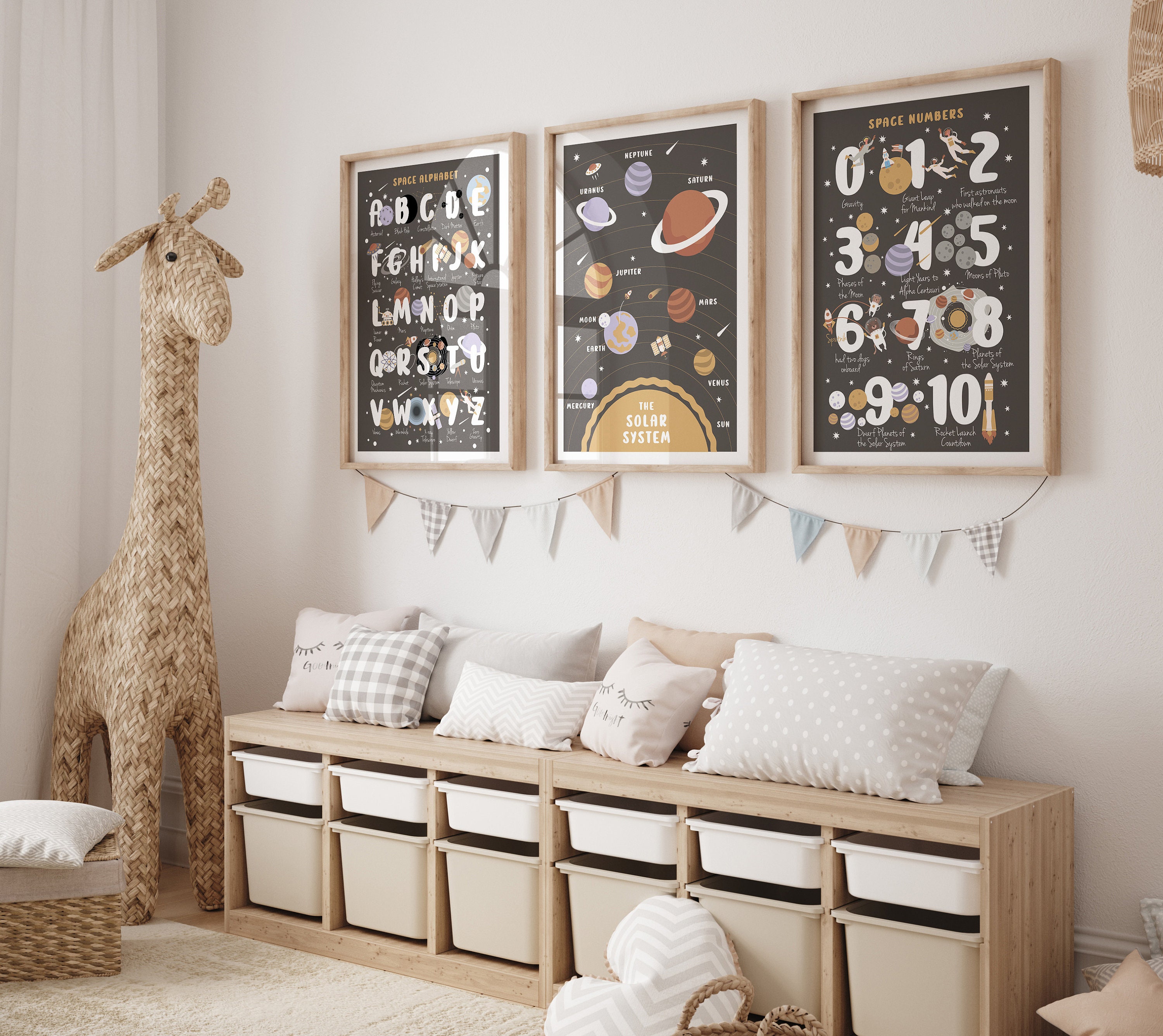 Space Educational Poster Set | Alphabet, Numbers & Solar System | Grey ...