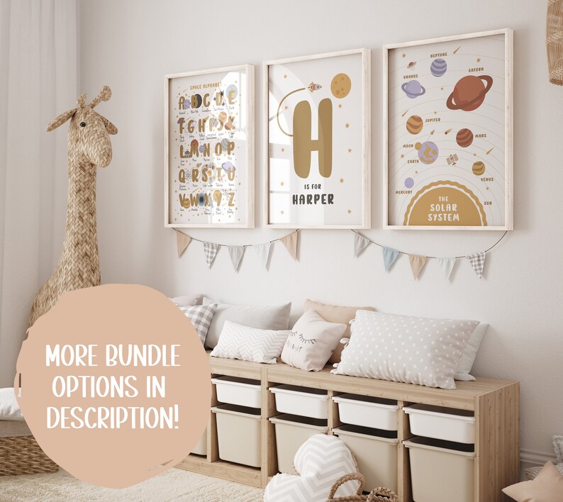 Space Educational Poster Set | Alphabet, Numbers & Solar System | White ...