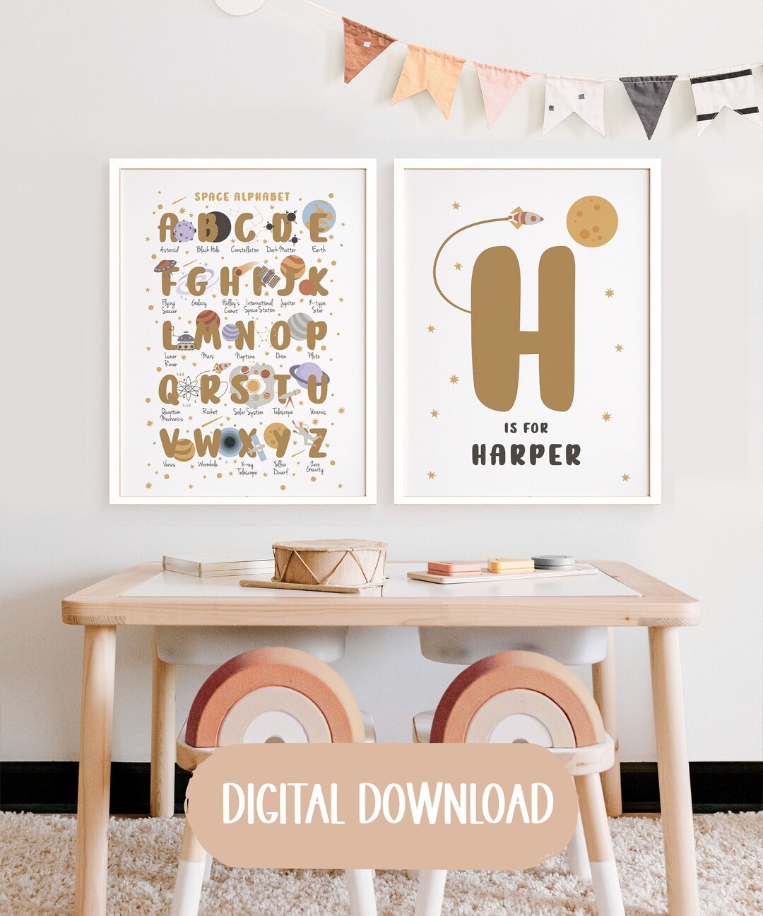 Space Name Initial Poster Set of 2 | Educational Alphabet Print ...