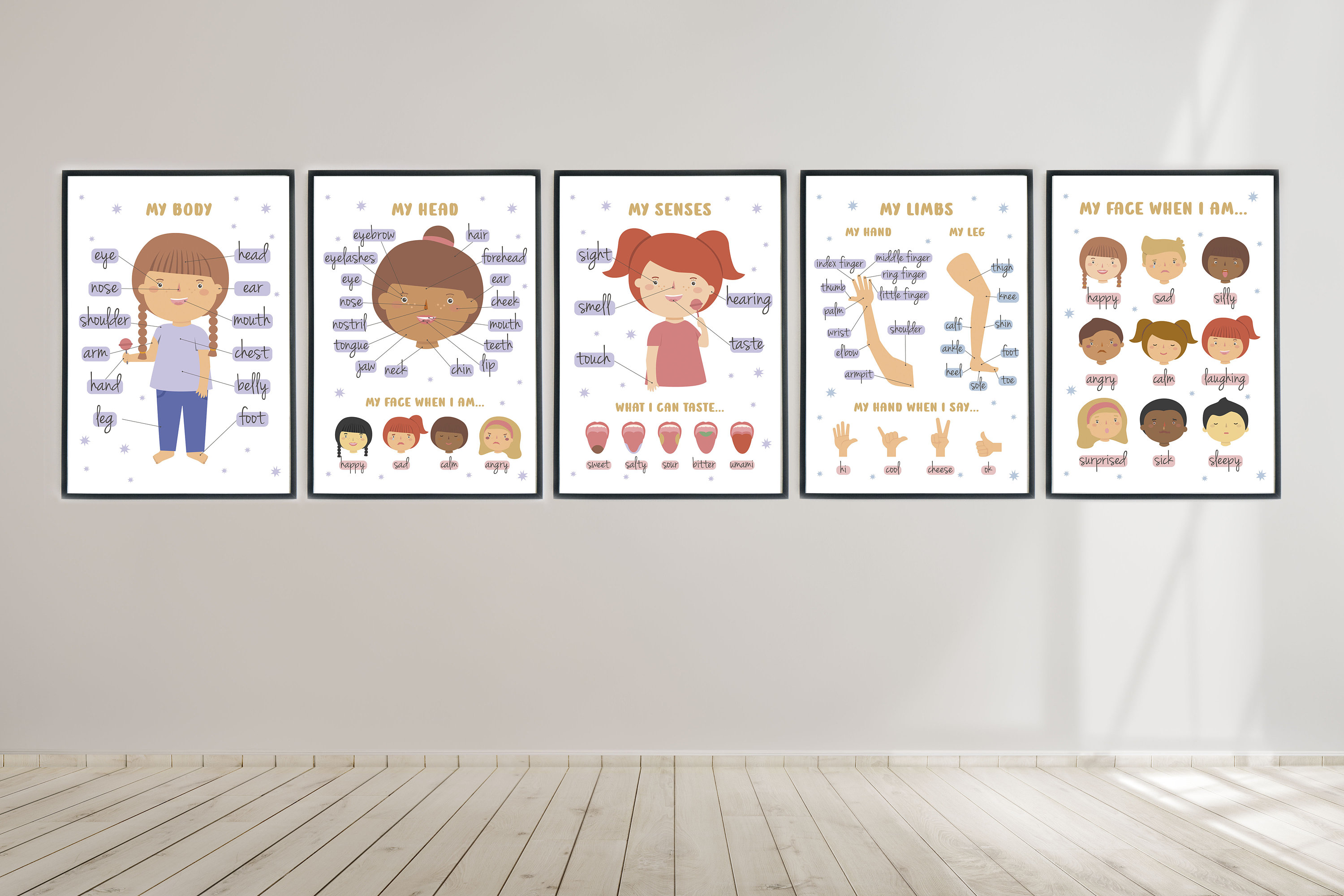 Girl's My Body Parts Educational Poster Set | Montessori Human Anatomy ...
