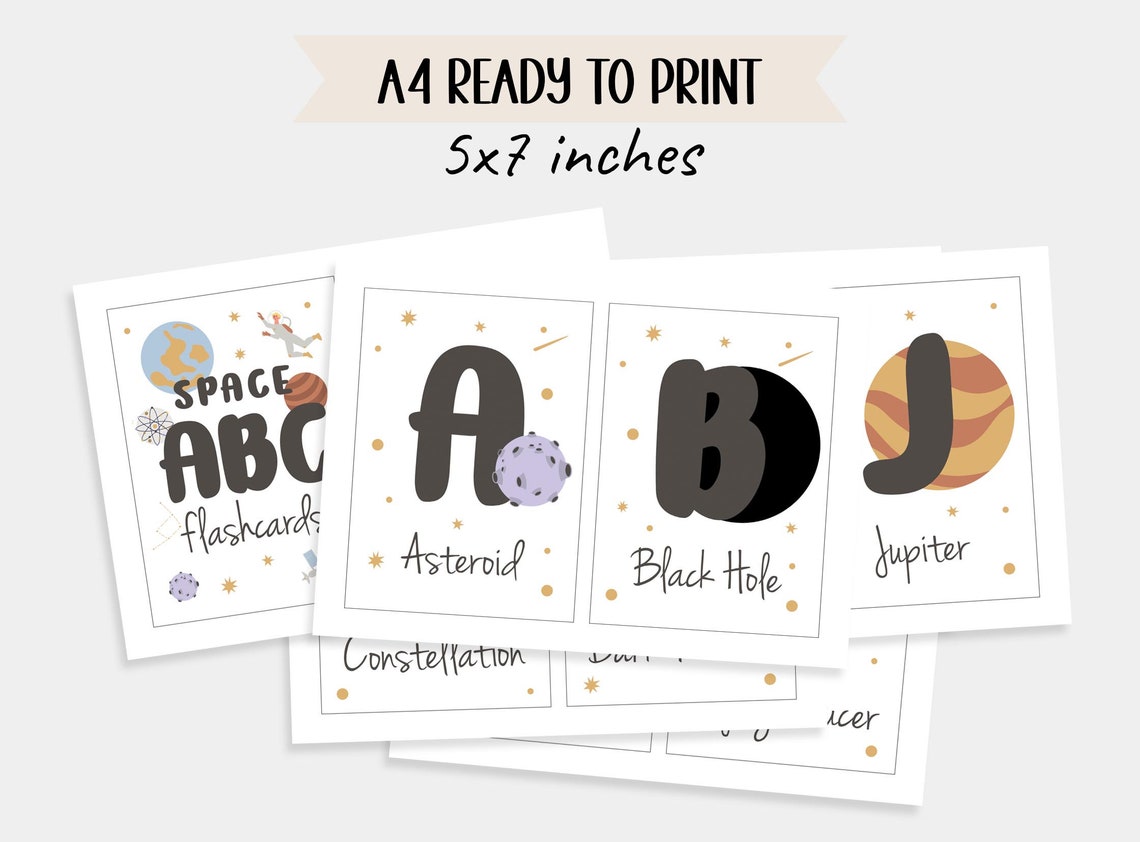 26 Outer Space Alphabet Flashcards | Preschool Flash Cards | Science ...