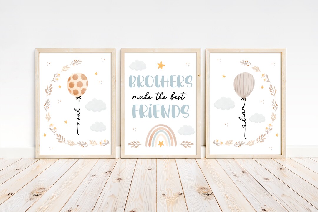 Custom Brothers Shared Room Poster Set Personalized Name Print Boho ...