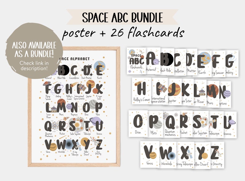 26 Outer Space Alphabet Flashcards | Preschool Flash Cards | Science ...