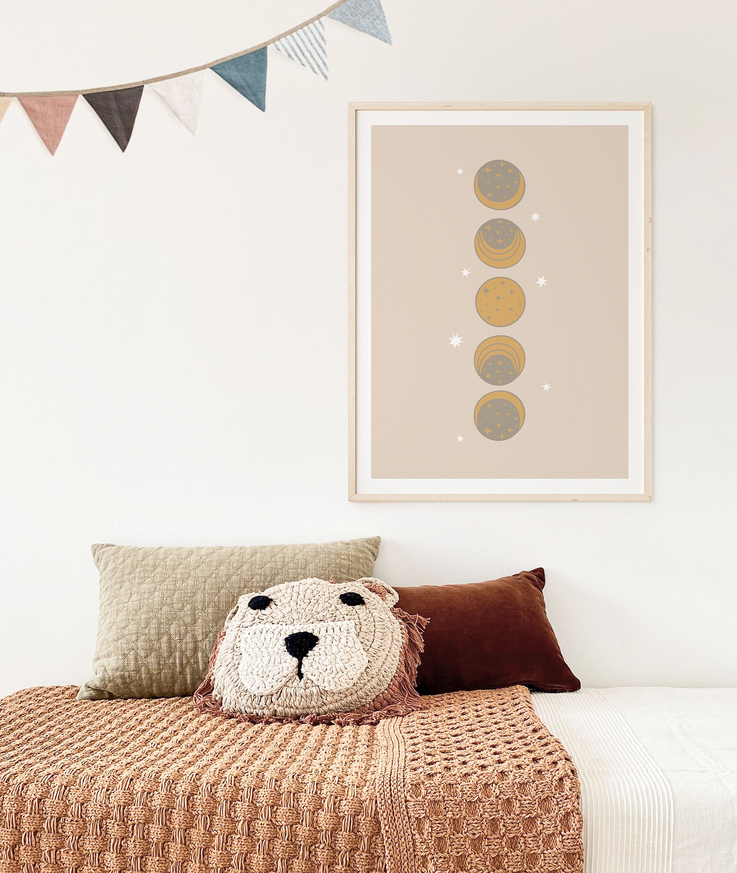 Moon Phases Poster Nursery Print Gender Neutral Cute Bedroom Muted ...