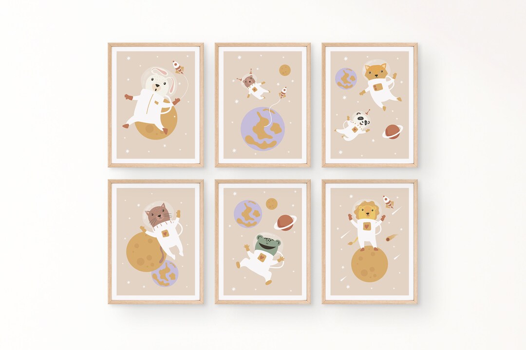 Animal Astronauts in Outer Space Poster Bundle Set of 6 Lion Cat Fox ...