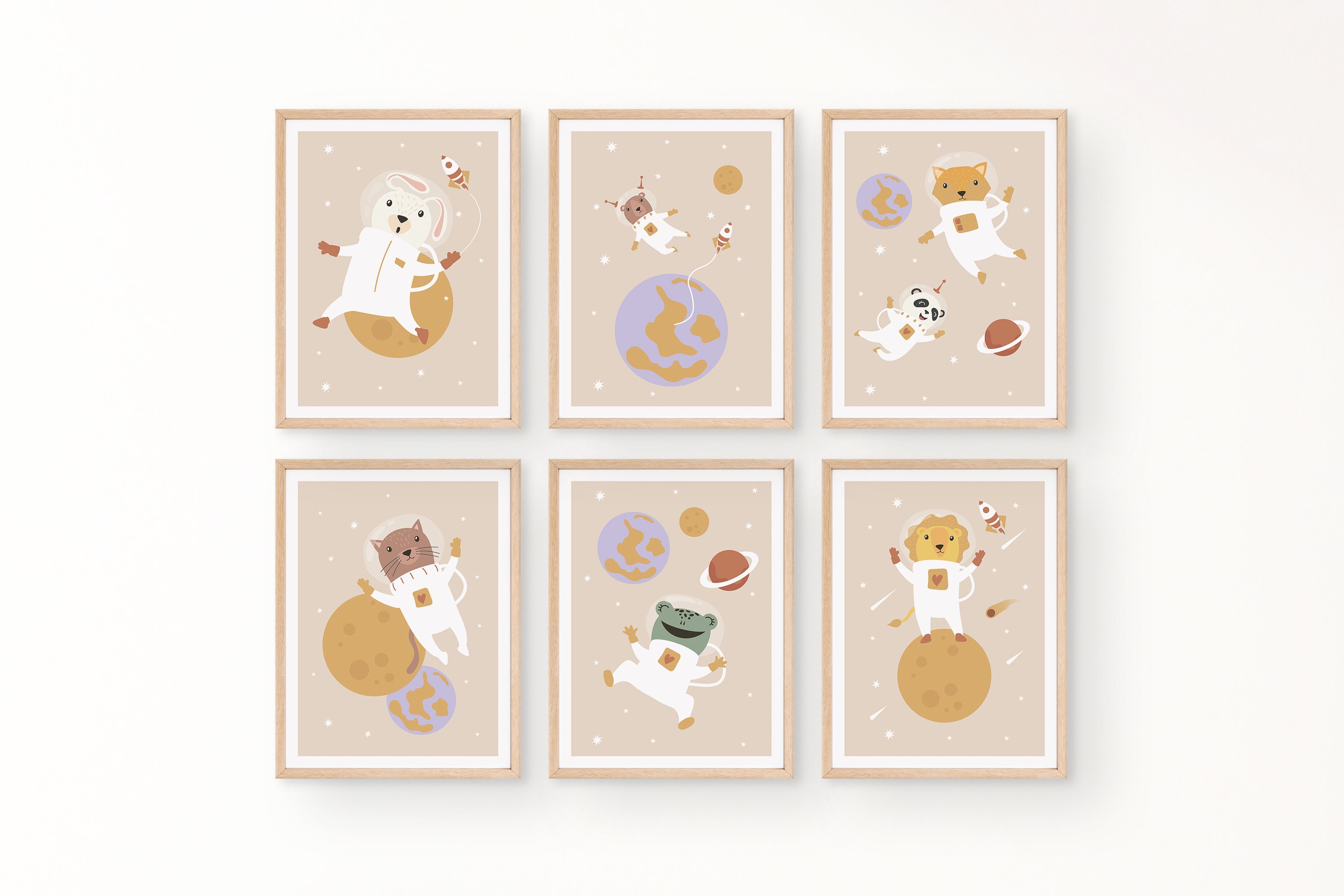 Animal Astronauts in Outer Space Poster Bundle Set of 6 Lion Cat Fox ...