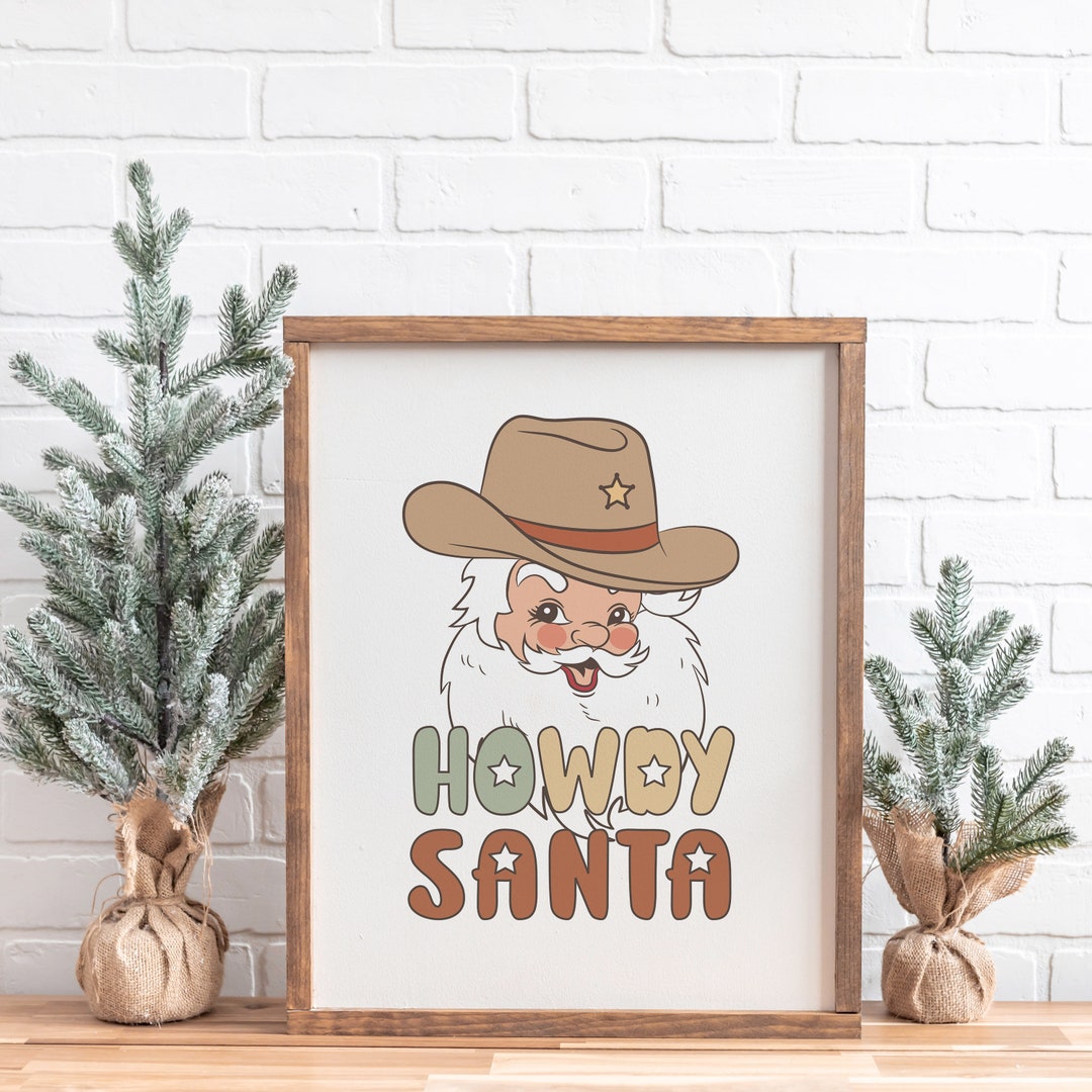 Western Christmas Howdy Santa Print Cowboy Xmas Home Decoration Retro ...
