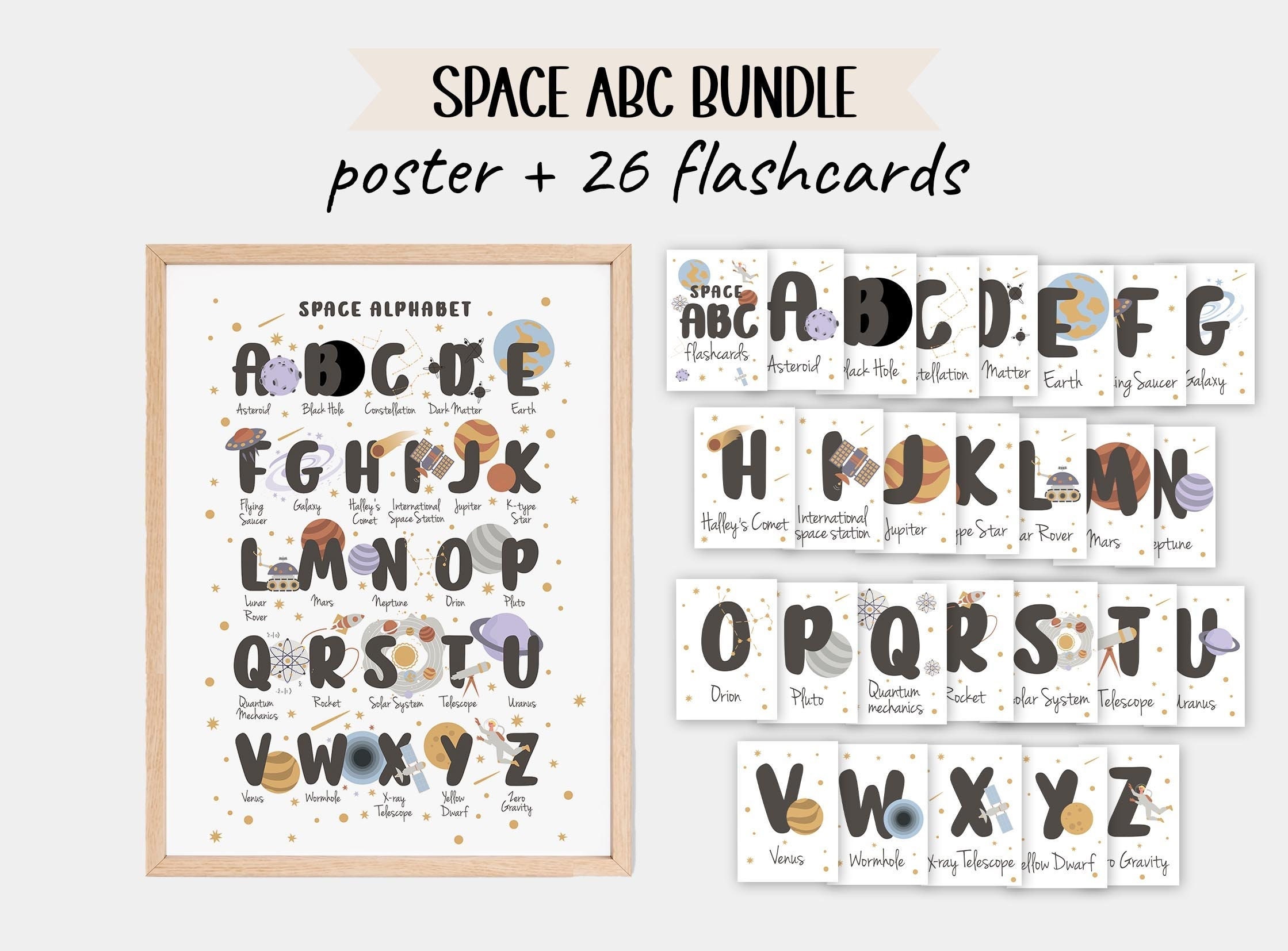 Outer Space Alphabet Poster & Flashcards Preschool Flash - Etsy