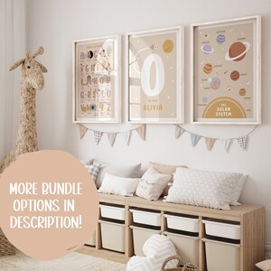 Space Educational Poster Set | Alphabet, Numbers & Solar System | Beige ...