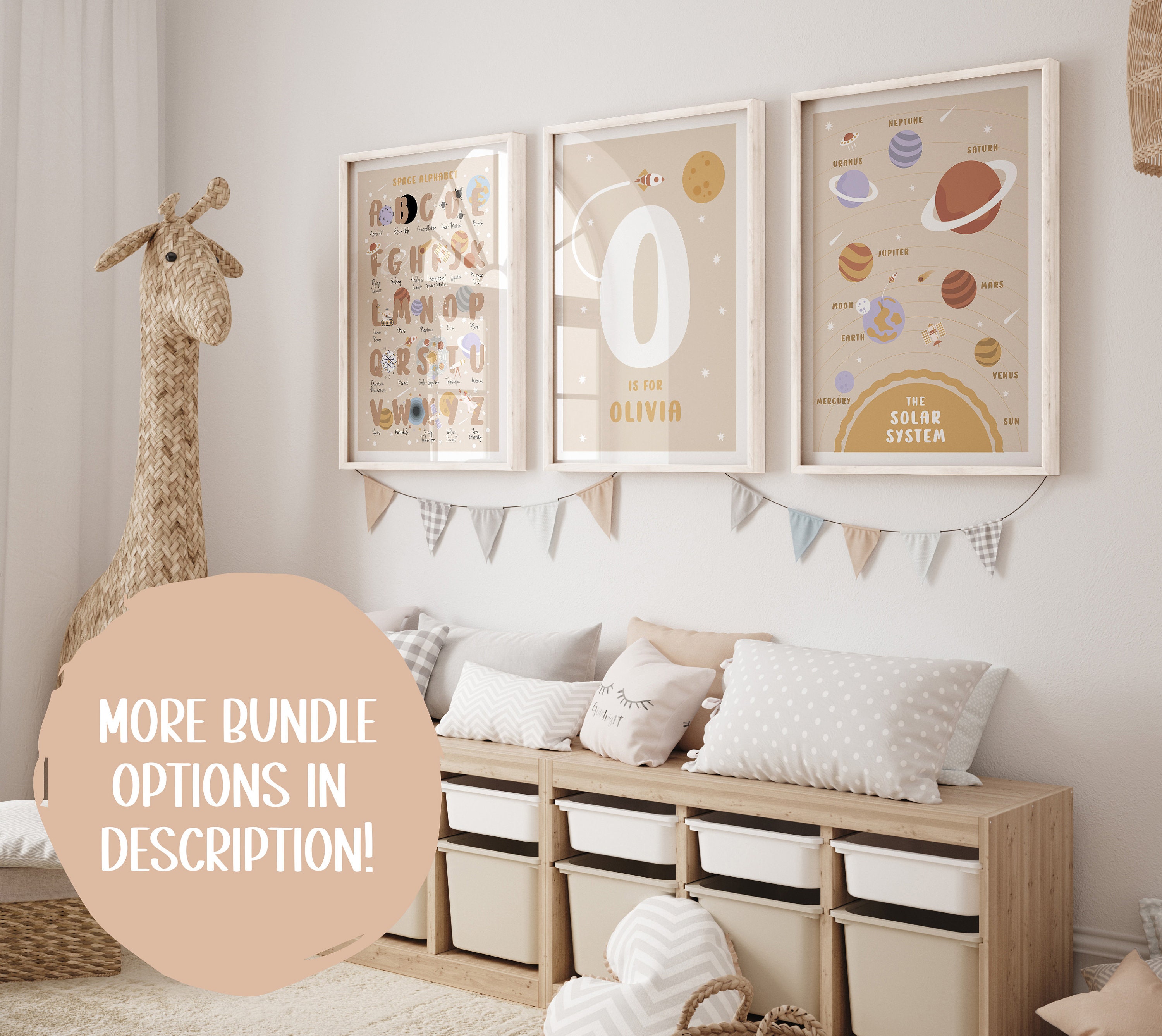 Space Educational Poster Set | Alphabet, Numbers & Solar System | Beige ...