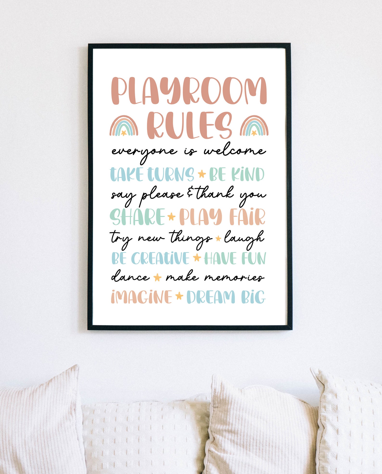 Boho Playroom Rules Poster Pastel Nursery Decor Homeschool Printables ...