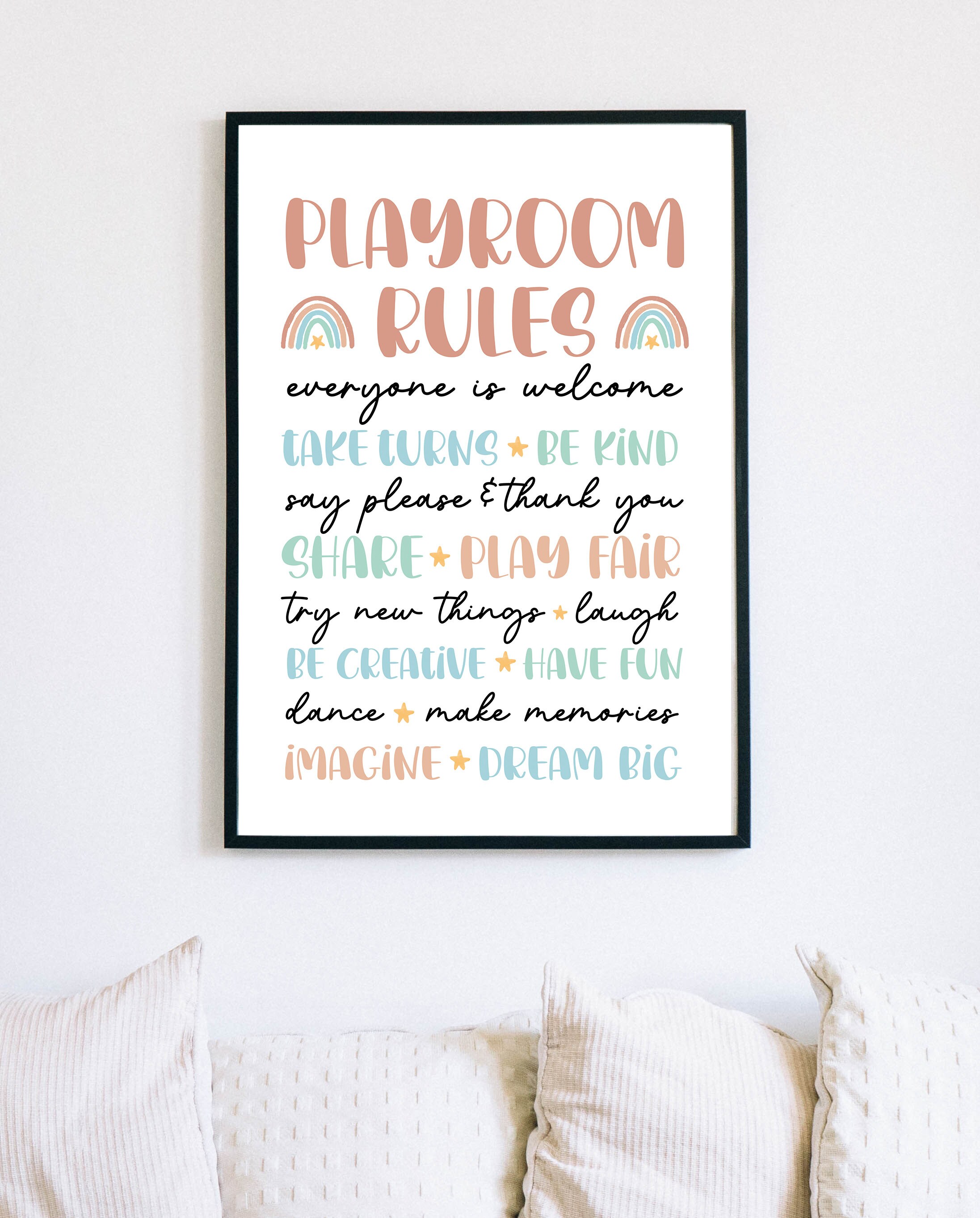 Boho Playroom Rules Poster Pastel Nursery Decor Homeschool Printables ...