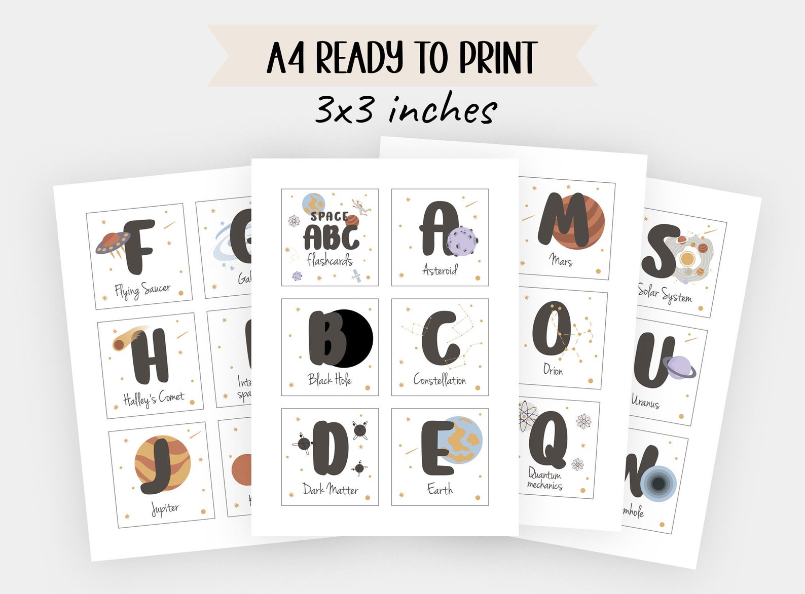 26 Outer Space Alphabet Flashcards | Preschool Flash Cards | Science ...