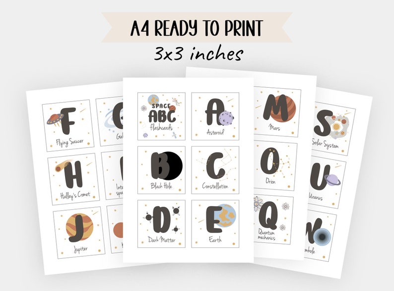 26 Outer Space Alphabet Flashcards | Preschool Flash Cards | Science ...