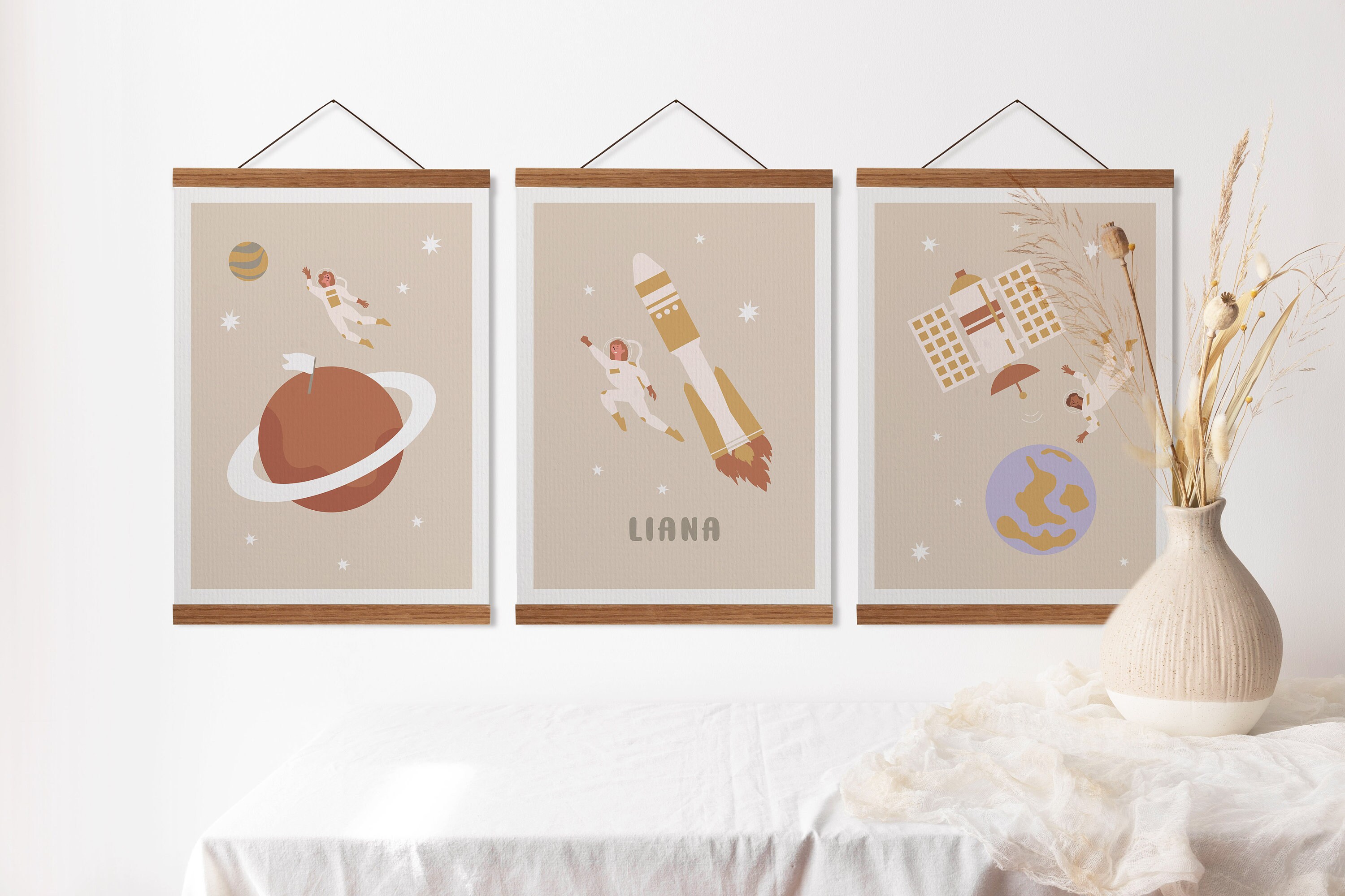 Custom Space Girl Astronaut Poster Set | Personalized Name Print ...