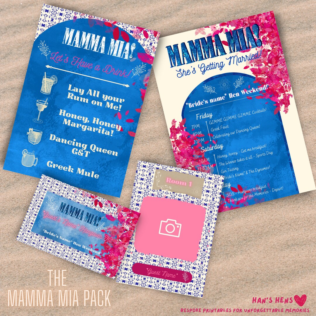 Mamma Mia Theme Hen Party Editable Template: Itinerary, Cocktail Menu ...