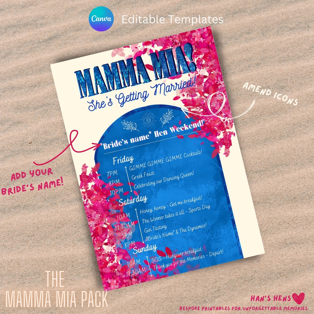 Mamma Mia Theme Hen Party Itinerary Editable DIY Template - Etsy