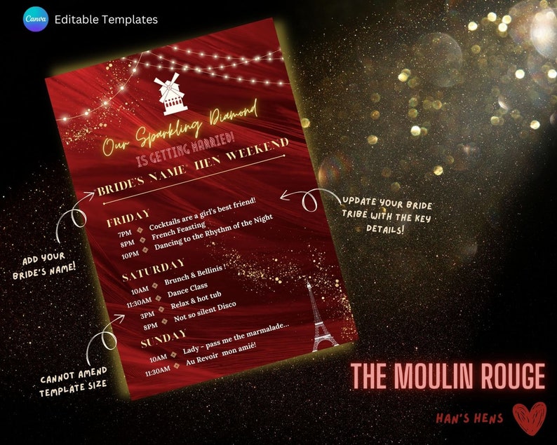 Moulin Rouge Theme Hen Party Itinerary Editable DIY Template - Etsy
