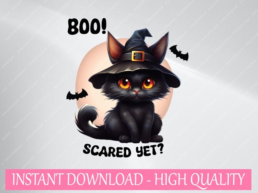 Black Cat Boo Scared yet Halloween Png, Cute Vintage Black Kitten Boo ...