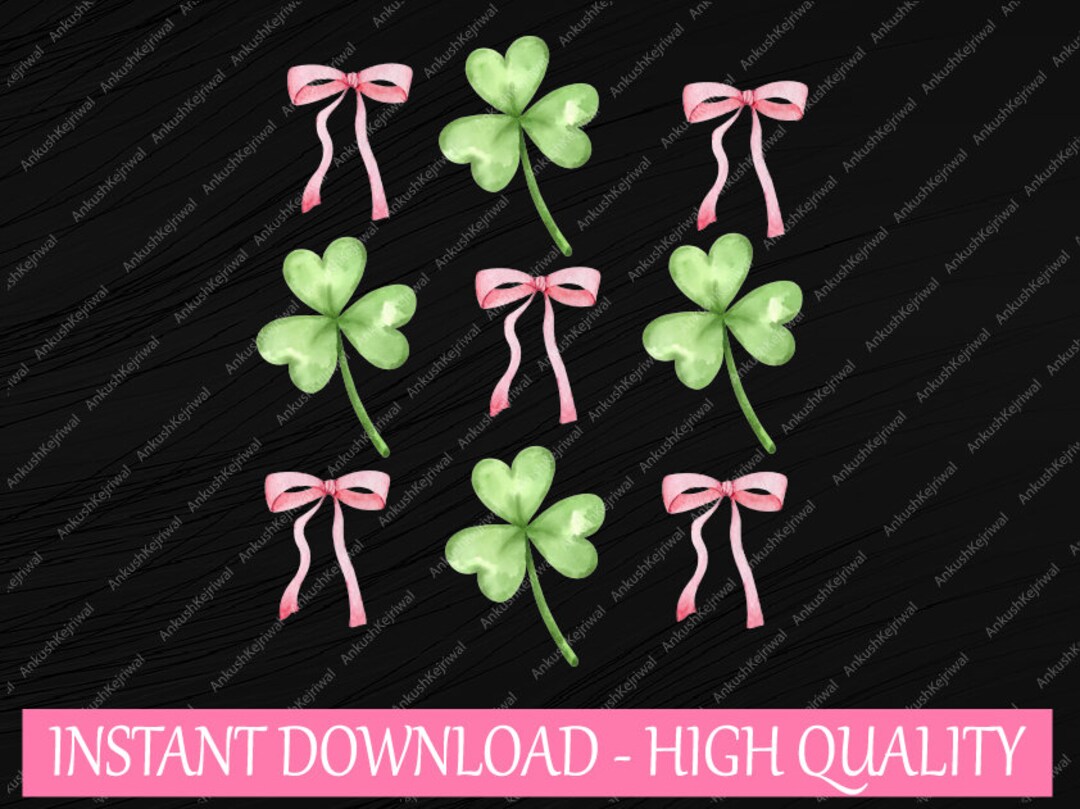 Coquette Bow Clover St. Patrick's Day Png, St Patricks Day Shamrock ...