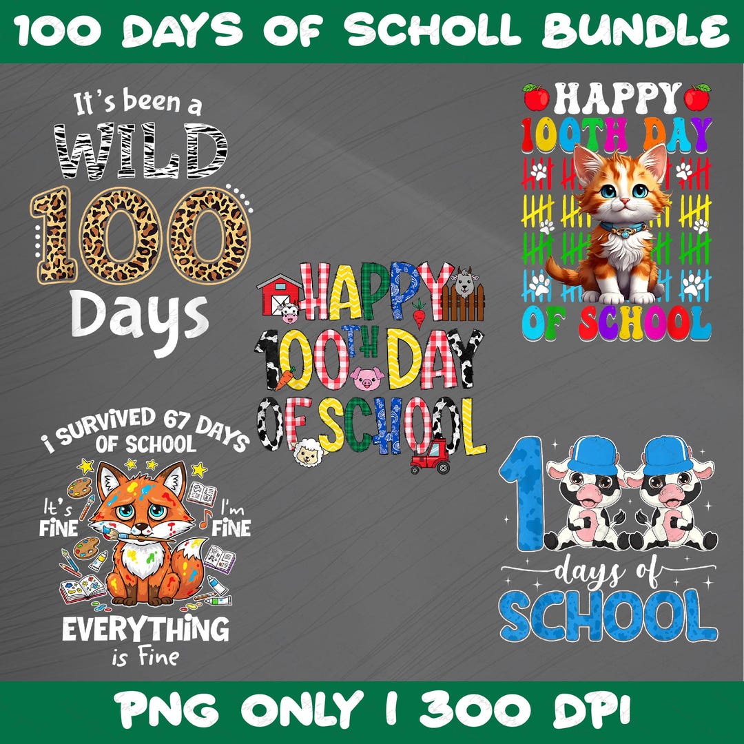 100 Days of School Farm Animal COW PNG Bundle, 100 Days SMARTER Student ...