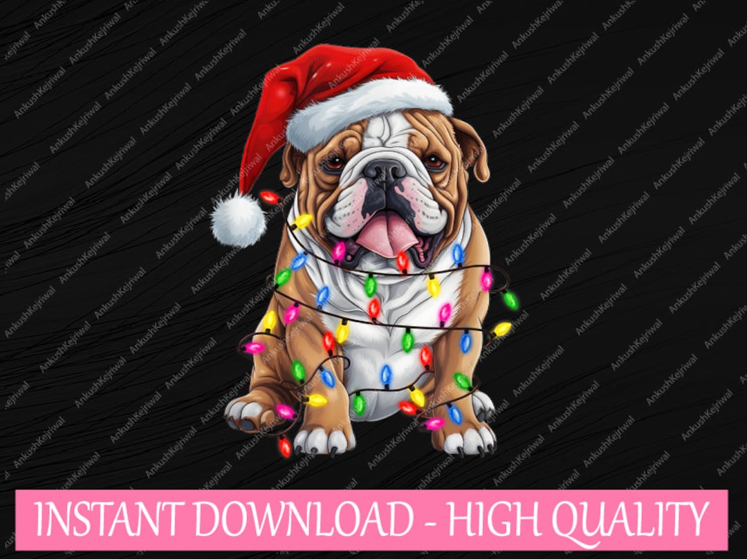 PNG ONLY Santa Bulldog Christmas Tree Light Png, Dog X-mas Lover Santa ...
