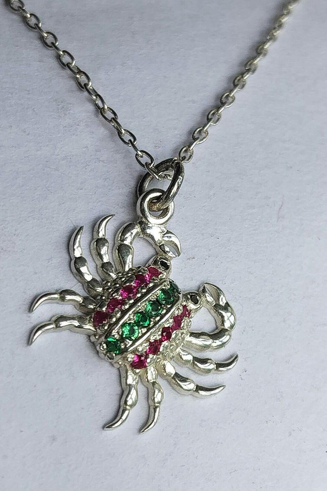 Silver Crab Green Amber and Ruby Pendent Necklace, Crab Pendant, Crab ...