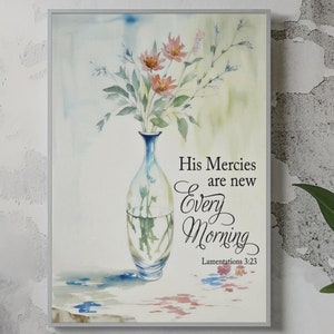 Christian Wall Art, Lamentations 2:23 Bible Verse Poster, His Mercies ...