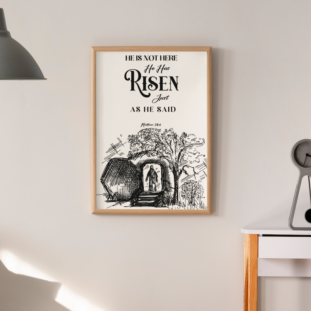 He is Risen Matthew 28:6 Bible Verse Wall Art - Scripture Wall Art ...