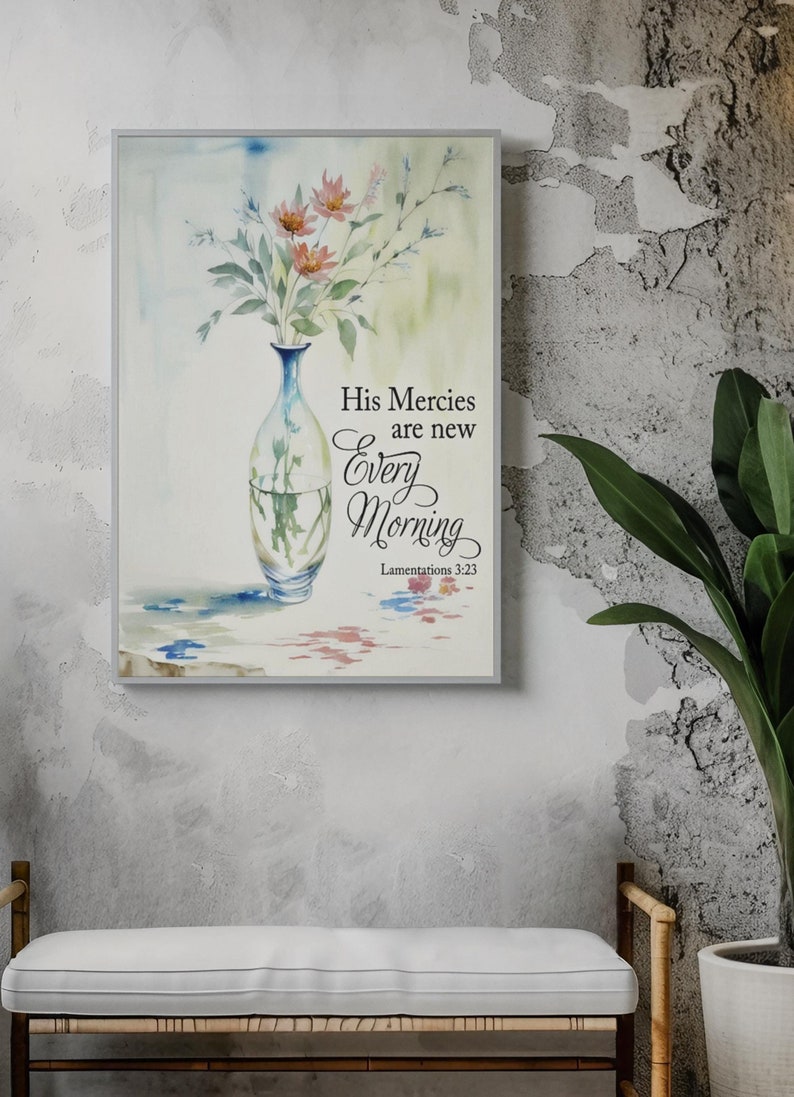Christian Wall Art, Lamentations 2:23 Bible Verse Poster, His Mercies ...