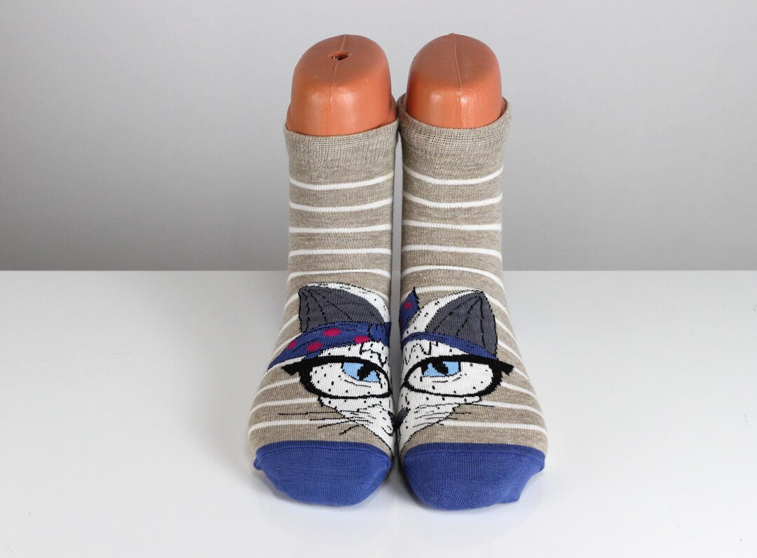 Mismatched Cat Face Socks With Glasses Ankle Socks Meow Cute Socks ...