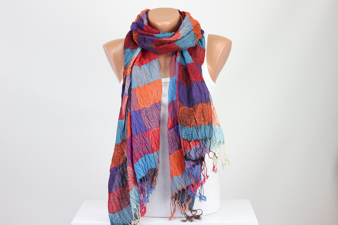 Personalized Scarf Embroidered Name Initials Patch Twisted Crinkle ...