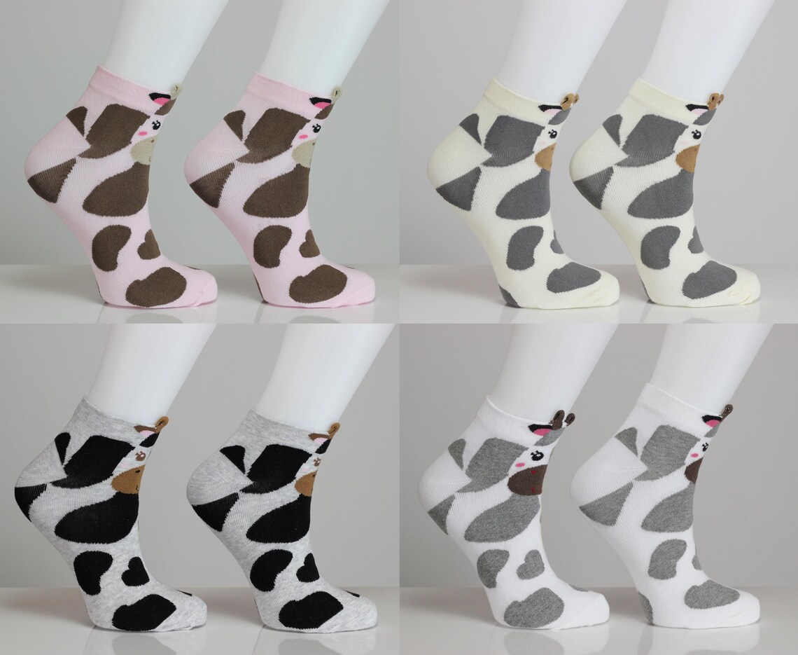 Cow Spots Socks 3d Ear Casual Ankle Socks Fun Happy Farm Animal Socks ...
