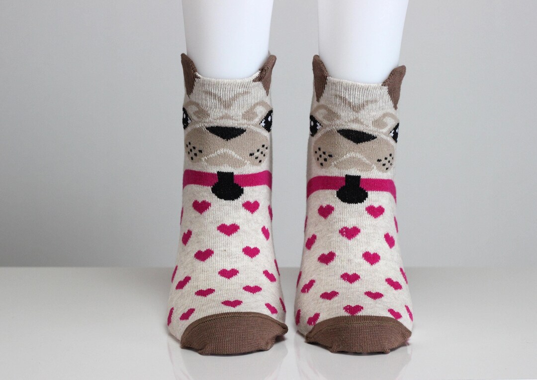 Dog Face Ankle Socks With Pink Hearts 3d Ear Cute Puppy Socks Dog Lover ...