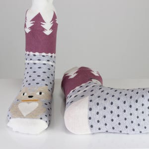 Personalized Winter Socks Custom Embroidered Socks Dog Cabin Crew Socks Cozy Forest Pine Tree ...