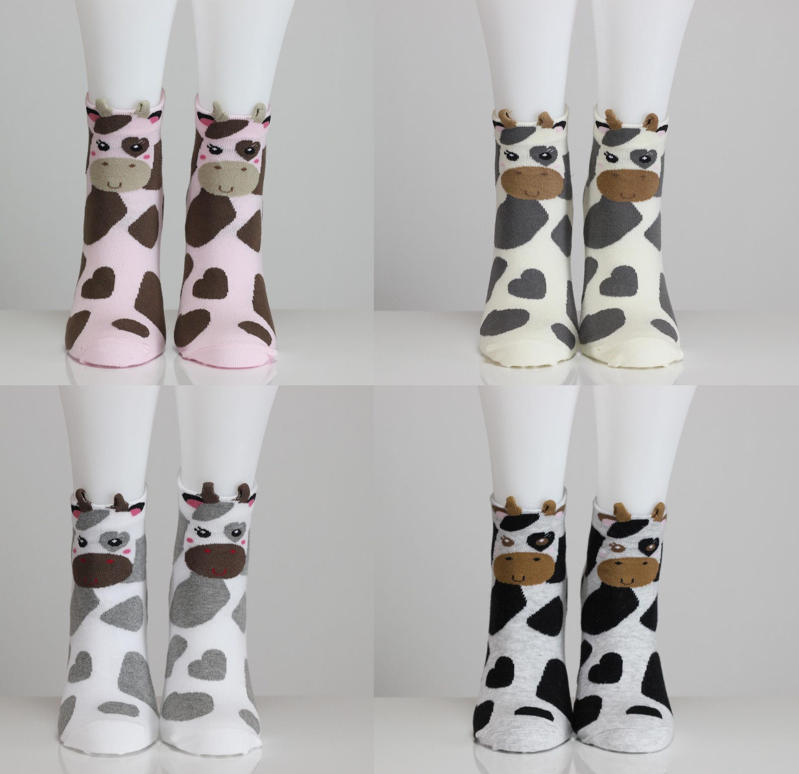 Cow Spots Socks 3d Ear Casual Ankle Socks Fun Happy Farm Animal Socks ...