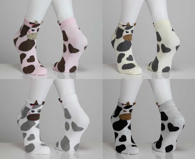 Cow Spots Socks 3d Ear Casual Ankle Socks Fun Happy Farm Animal Socks ...