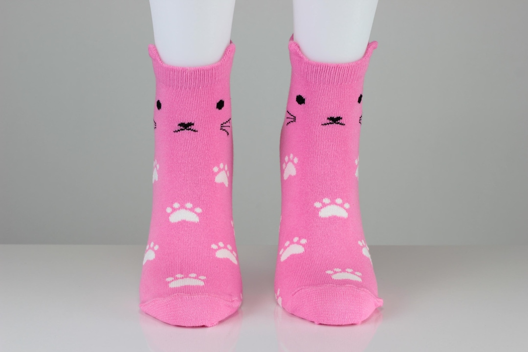 Cat Paw Socks Cute Kitty Ankle Socks Soft Cotton Colorful Animal Print ...