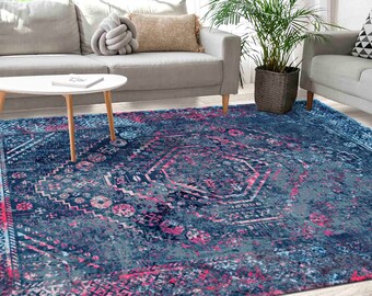 Blue Pink Turkish Rug - Etsy