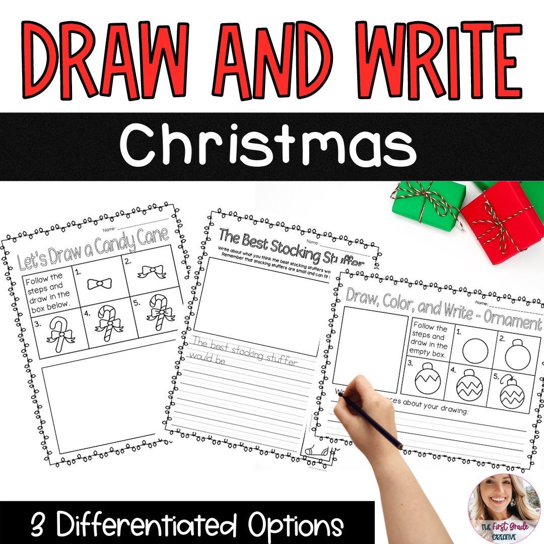 Christmas December Directed Drawing and Writing Activity for Kids ...
