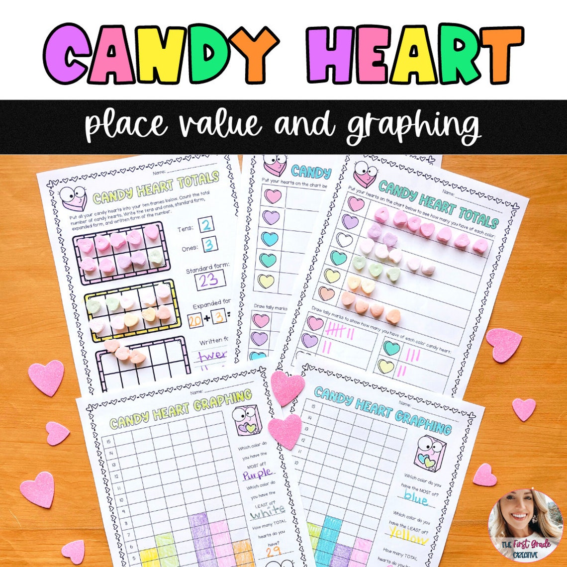 Candy Heart Math Activities / Sorting / Counting / Adding / Graphing ...