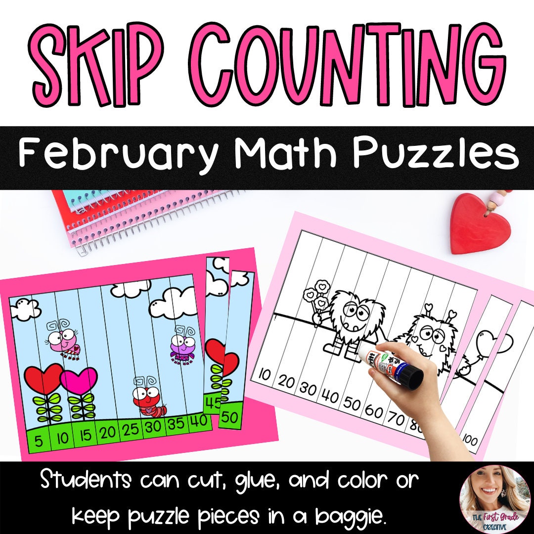 February Skip Counting Puzzles Counting by 2s 5s and 10s Printable Math ...