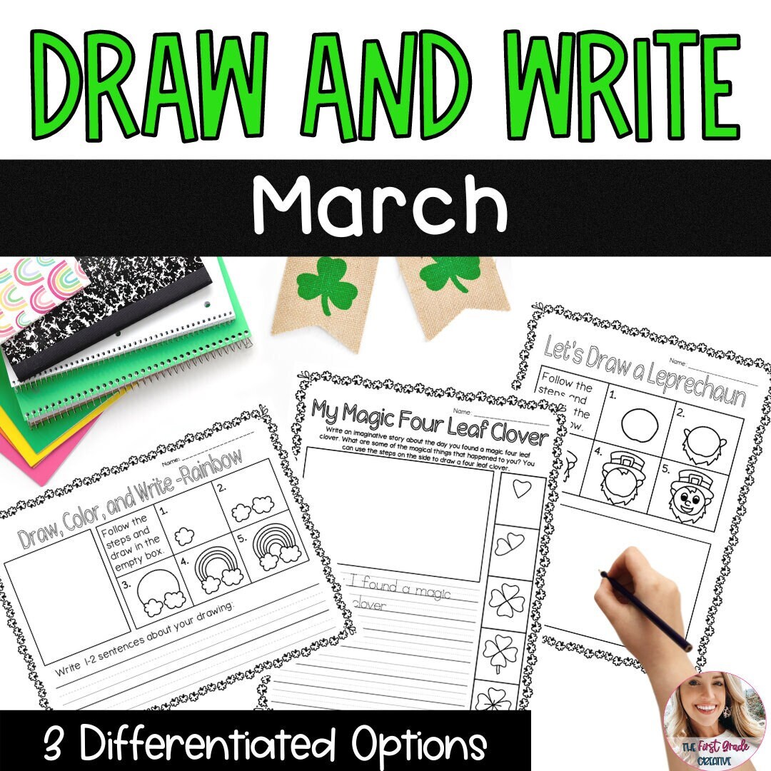 St. Patricks March Directed Drawing and Writing Activity for Kids ...