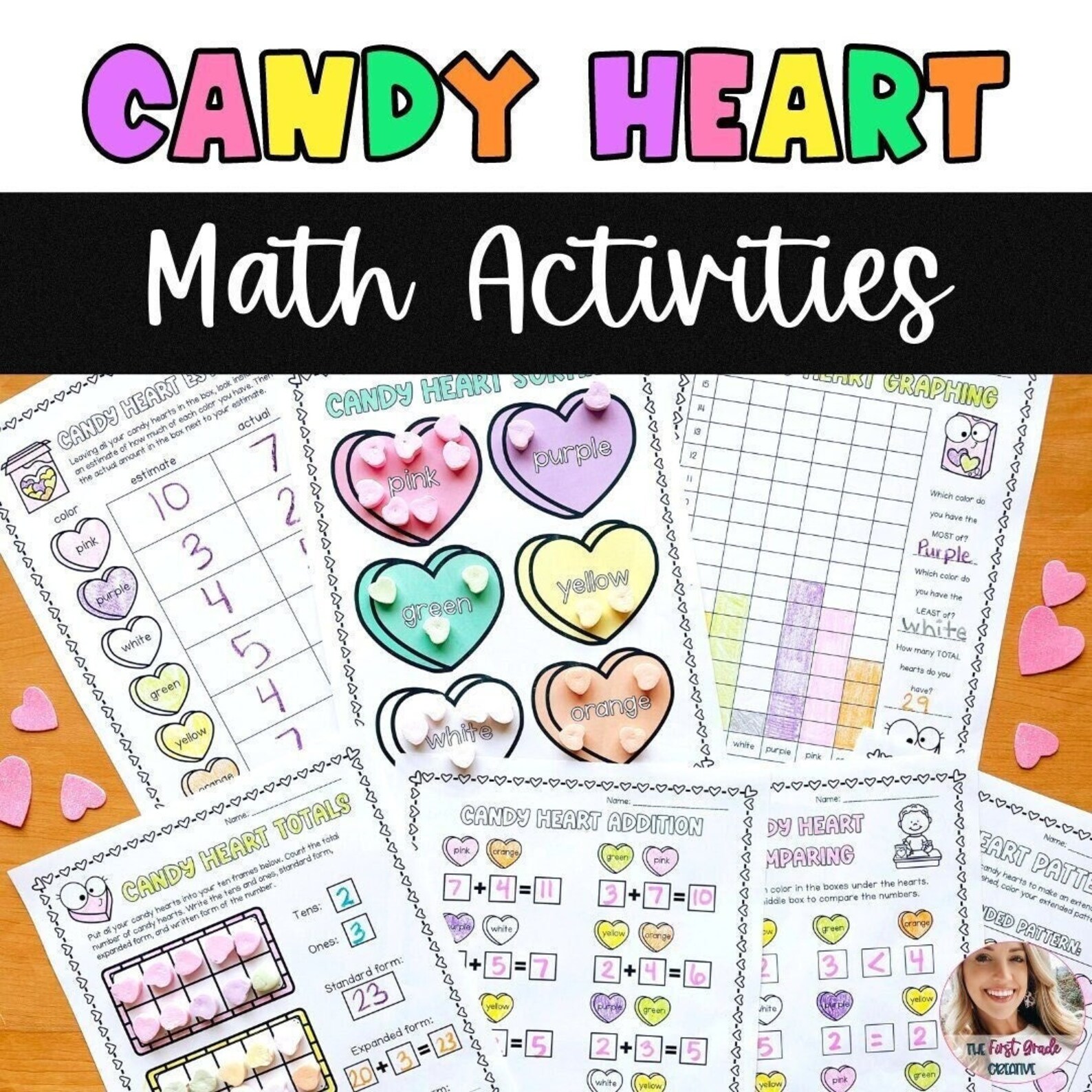 Candy Heart Math Activities / Sorting / Counting / Adding / Graphing ...