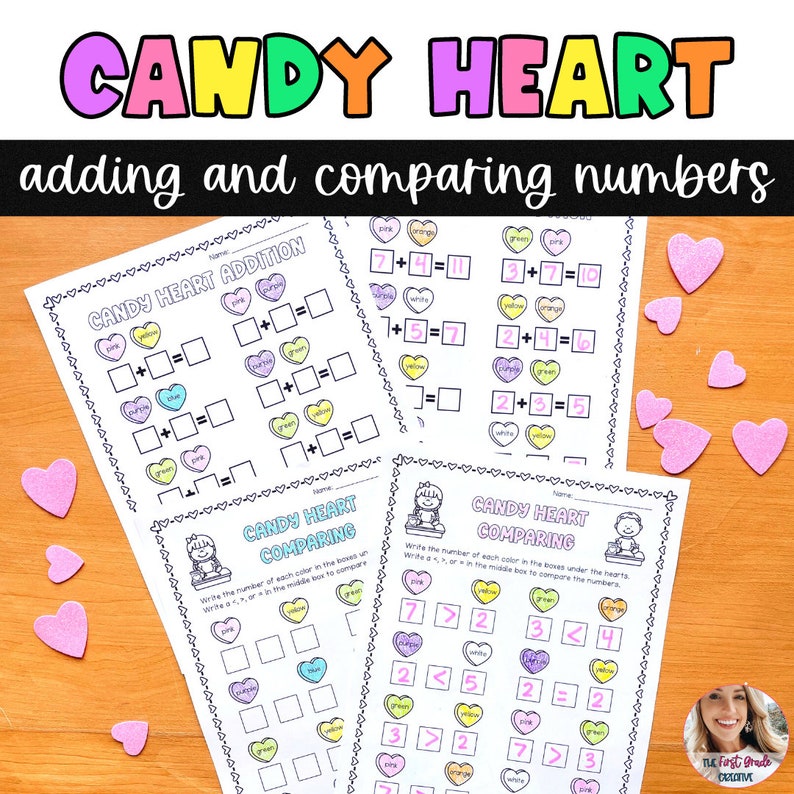 Candy Heart Math Activities / Sorting / Counting / Adding / Graphing ...