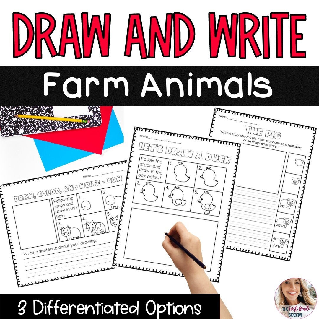 Farm Animals Directed Drawing and Writing Activity for Kids / Kids Art ...