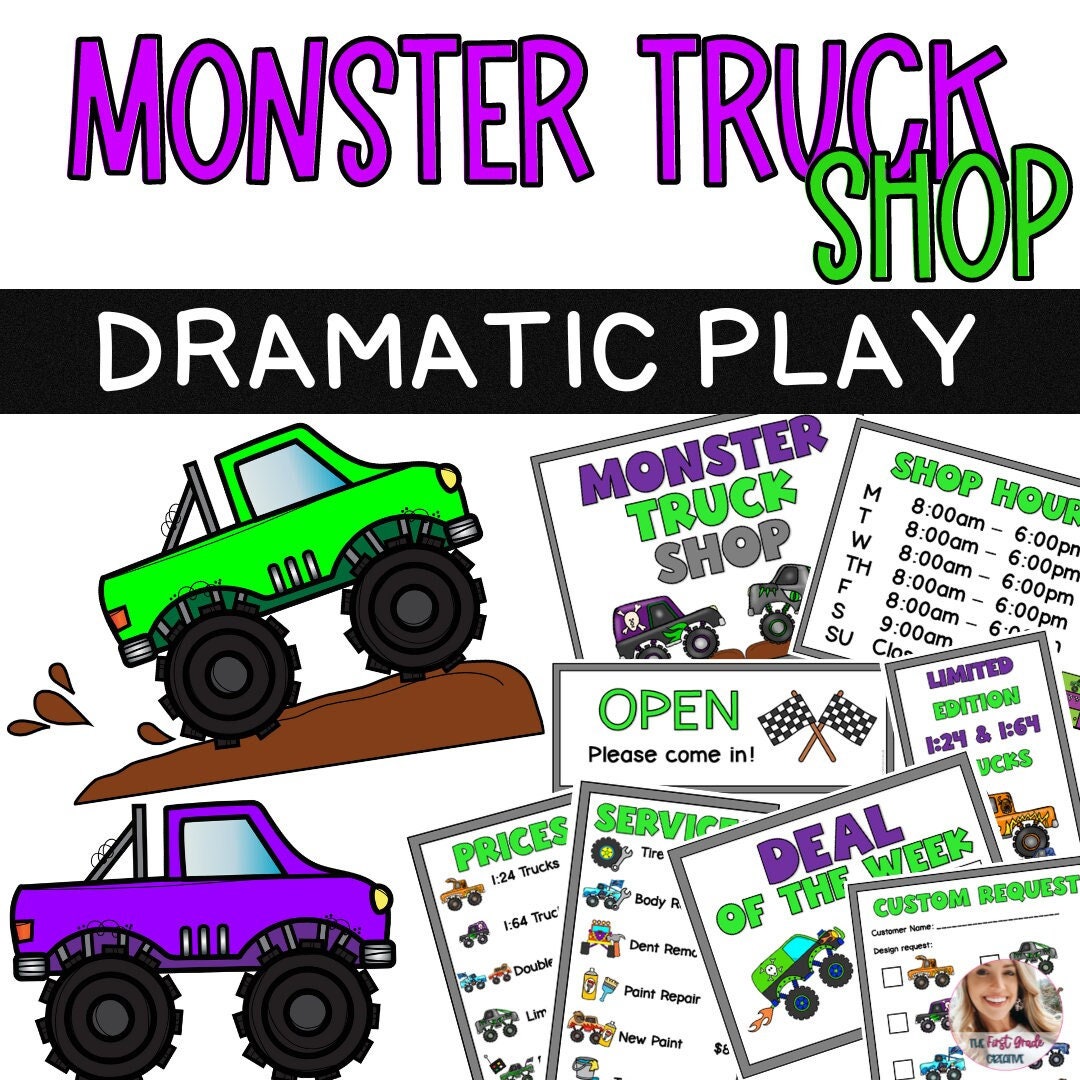 Monster Truck Shop Dramatic Play Center / Pretend Play / Homeschool ...