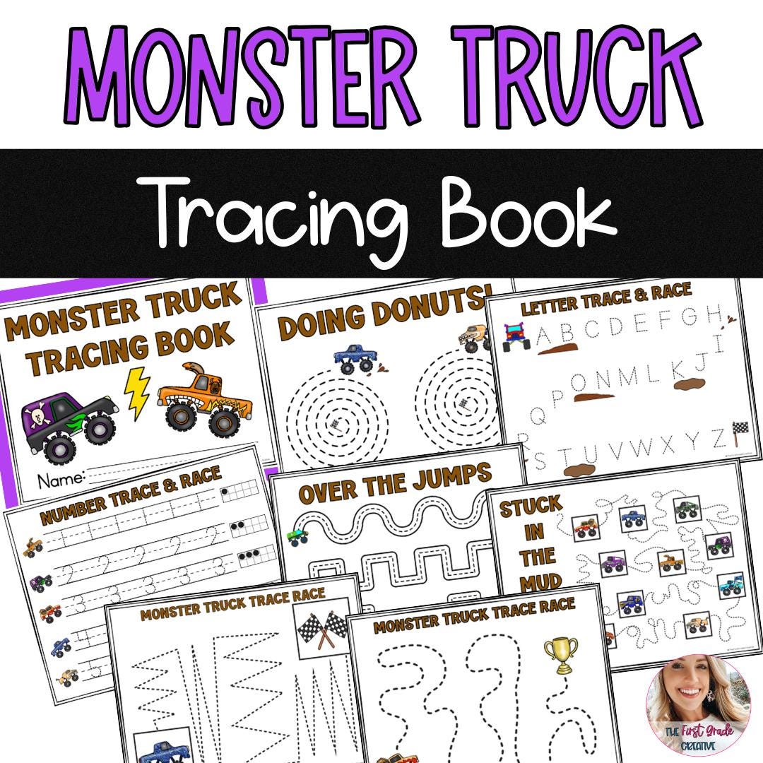 Monster Truck Tracing Book / Fine Motor Skills / Prek / Kindergarten ...