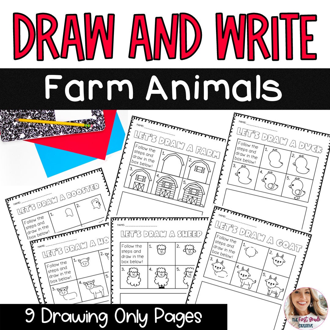 Farm Animals Directed Drawing and Writing Activity for Kids / Kids Art ...